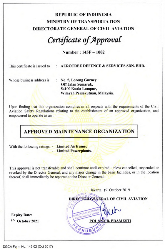 Certificate Of Approval -Republic Of Indonesia – Aerotree Group